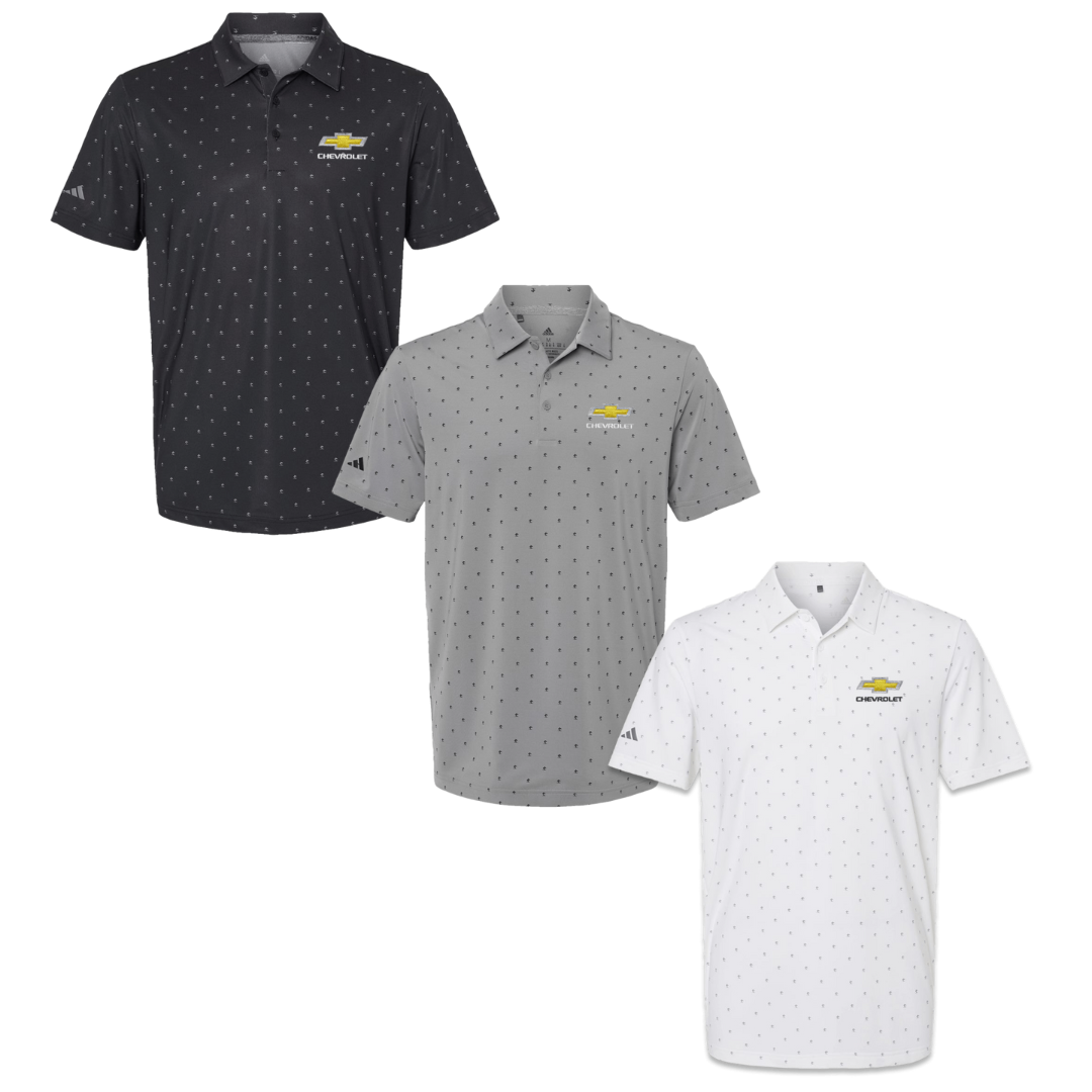 Chevy Gold Bowtie Adidas Pine Tree Polo Shirt - Black, Grey, or White ...