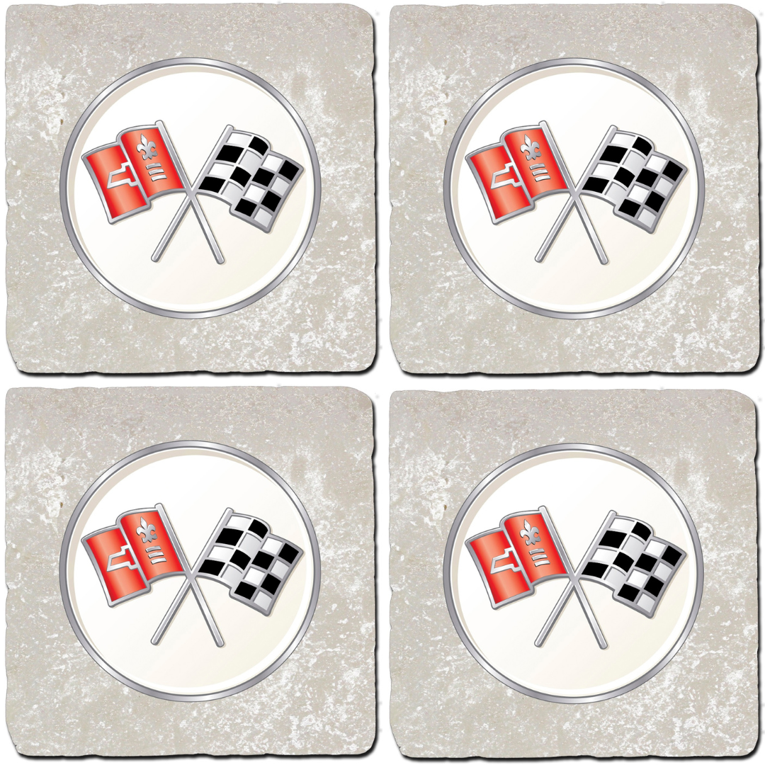 Corvette C2 Crossed Flags Stone Coaster Bundle | Classic Auto Store Online