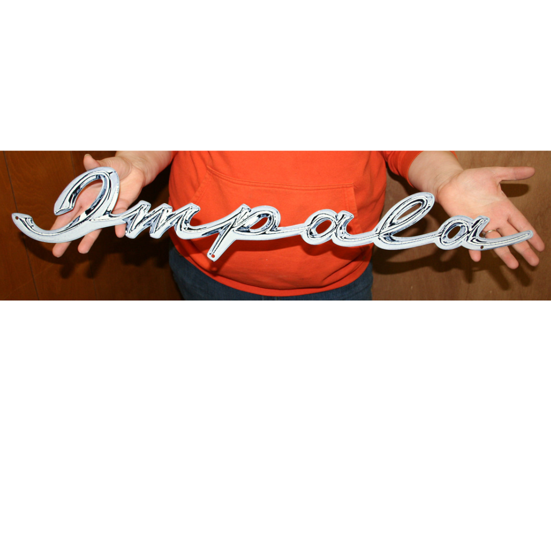 1958 Chevy Impala Script Emblem Steel Sign | Classic Auto Store Online