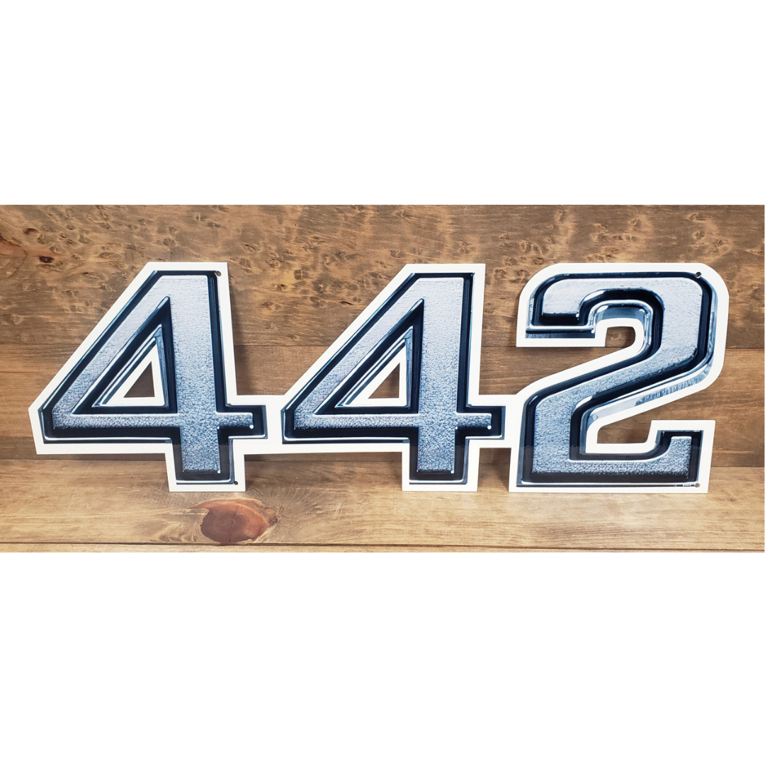 Oldsmobile 442 Silver Emblem Steel Sign | Classic Auto Store Online