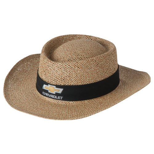 Chevrolet Gold Bowtie Natural Straw Hat | Classic Auto Store Online